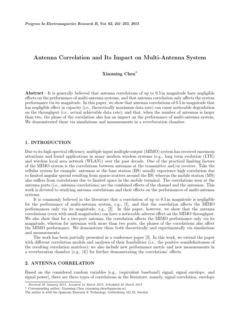 Antenna Correlation and Its Impact On Multi-Antenna System | PDF | Mimo | Eigenvalues And ...