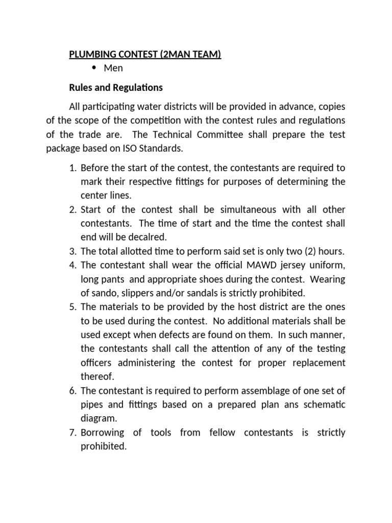 Plumbing Contest Guidelines For Mawd 2025 GSCWD | PDF | Pipe (Fluid ...