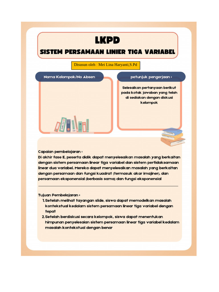 Contoh LKPD SPLTV - 2 | PDF