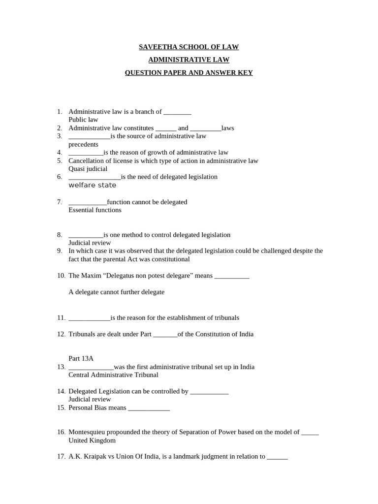 Administrative Law Question Paper | PDF | Rule Of Law | Administrative Law