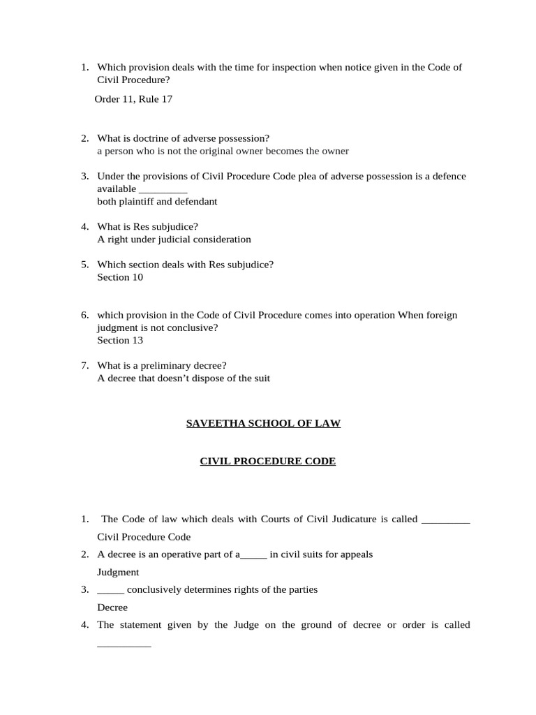 CPC Question and Answer Key | PDF | Lawsuit | Judgment (Law)