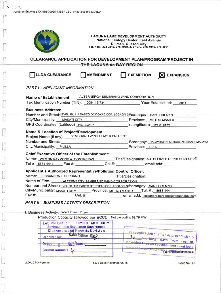 20231205_ASWC x LLDA Application Form_Receiving Copy_ Pg 1 and 2 | PDF