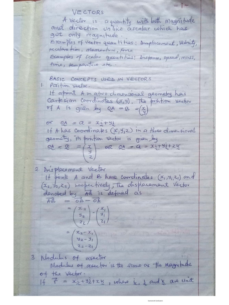 Vectors Notes Ntare | PDF