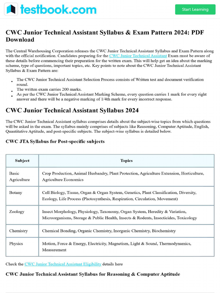 CWC Junior Technical Assistant Syllabus & Exam Pattern 2024_ PDF ...