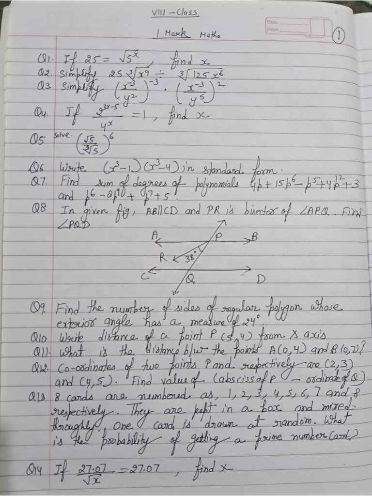 VIII CLASS HOLIDAY HOMEWORK ASSIGNMENT | PDF