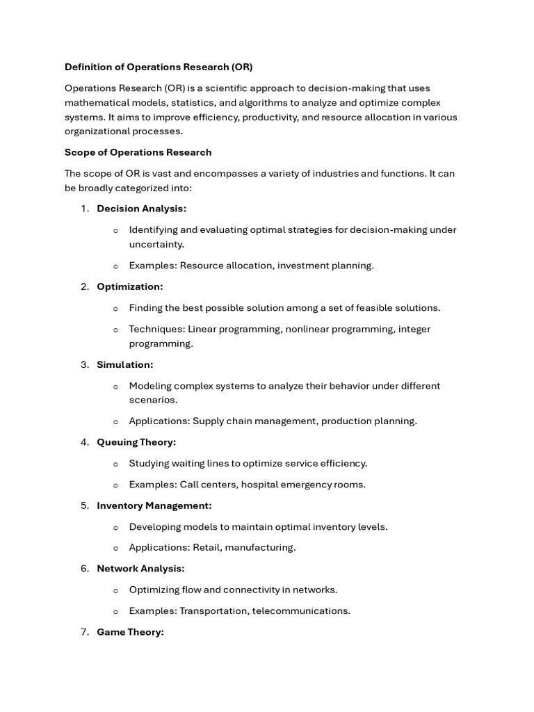 Definition of Operations Research | PDF | Mathematical Optimization | Operations Research