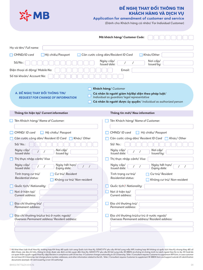 Bm03.de Nghi Thay Doi Thong Tin Khach Hang | PDF
