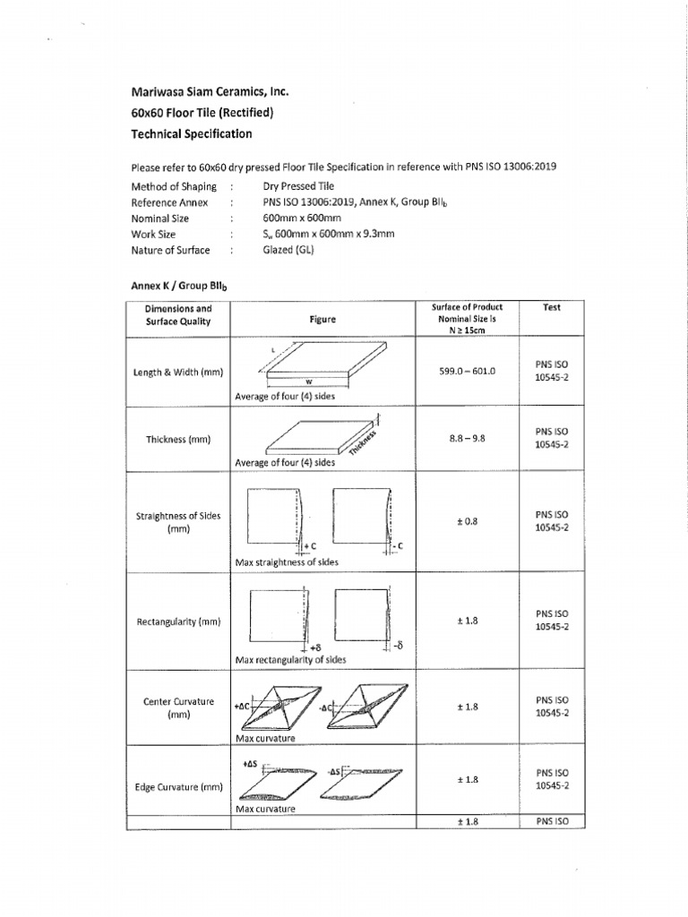 Mariwasa Tech Specs. 60x60 | PDF