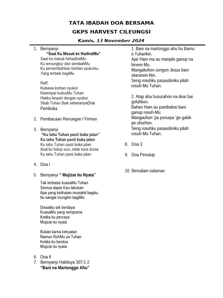 Tata Ibadah Doa Bersama GKPS Cileungsi | PDF