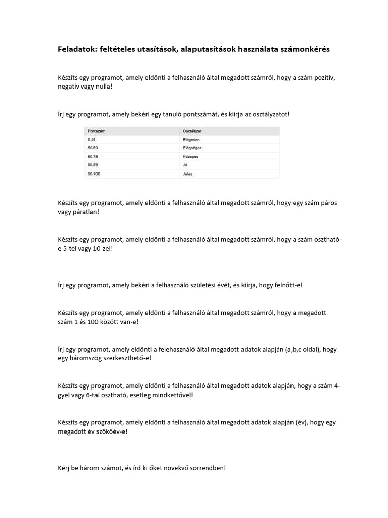 Feladatok_feltételes utasítások | PDF