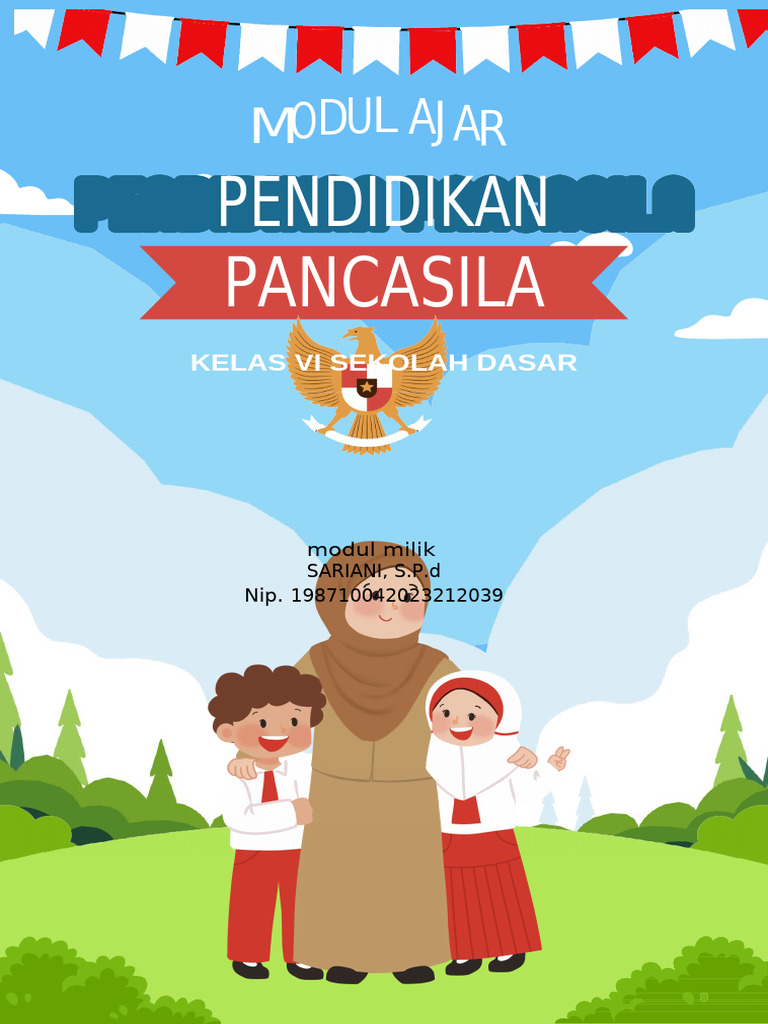 Modul Ajar Pendidikan Pancasila Sampul Buku Biru Hijau Ilustrasi | PDF