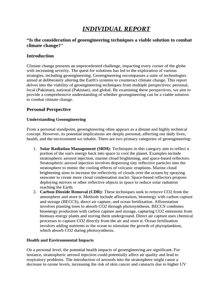 INDIVIDUAL REPORT | PDF | Climate Engineering | Environment