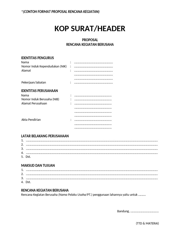 Contoh Format Proposal Rencana Kegiatan | PDF