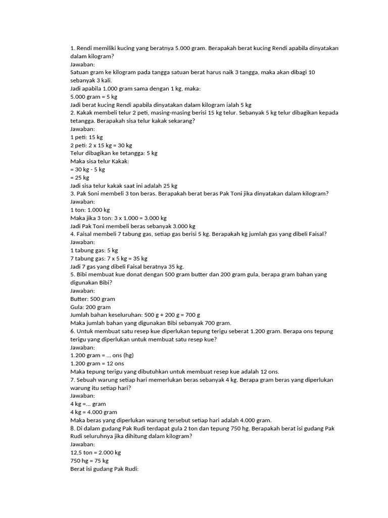 Latihan soal satuan berat | PDF