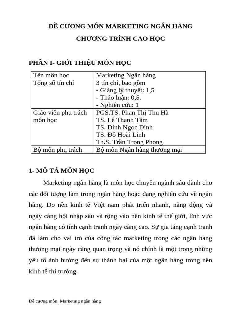 De Cuong Marketing NH - Cao Hoc - Revise | PDF