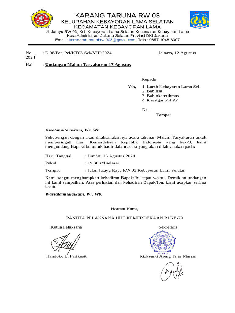 Surat Undangan Malam Tasyakuran | PDF