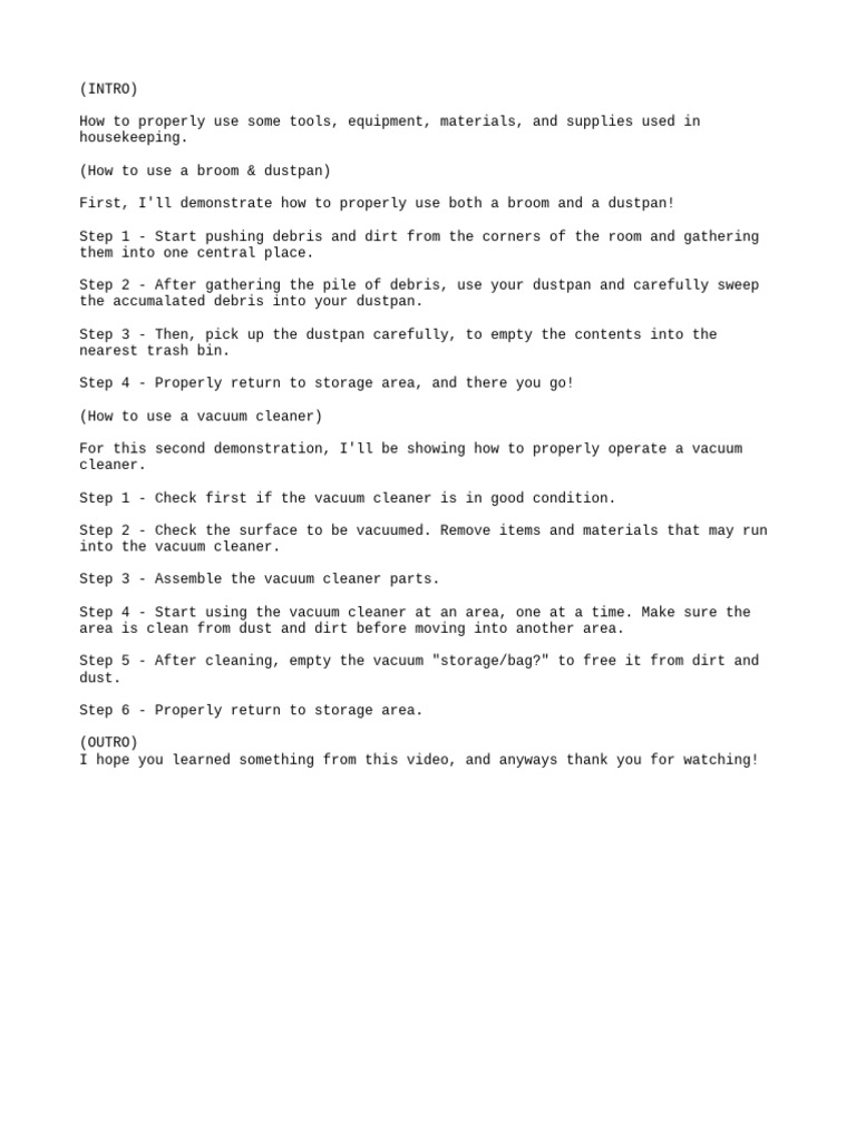 Tle - Housekeeping Demonstration | PDF