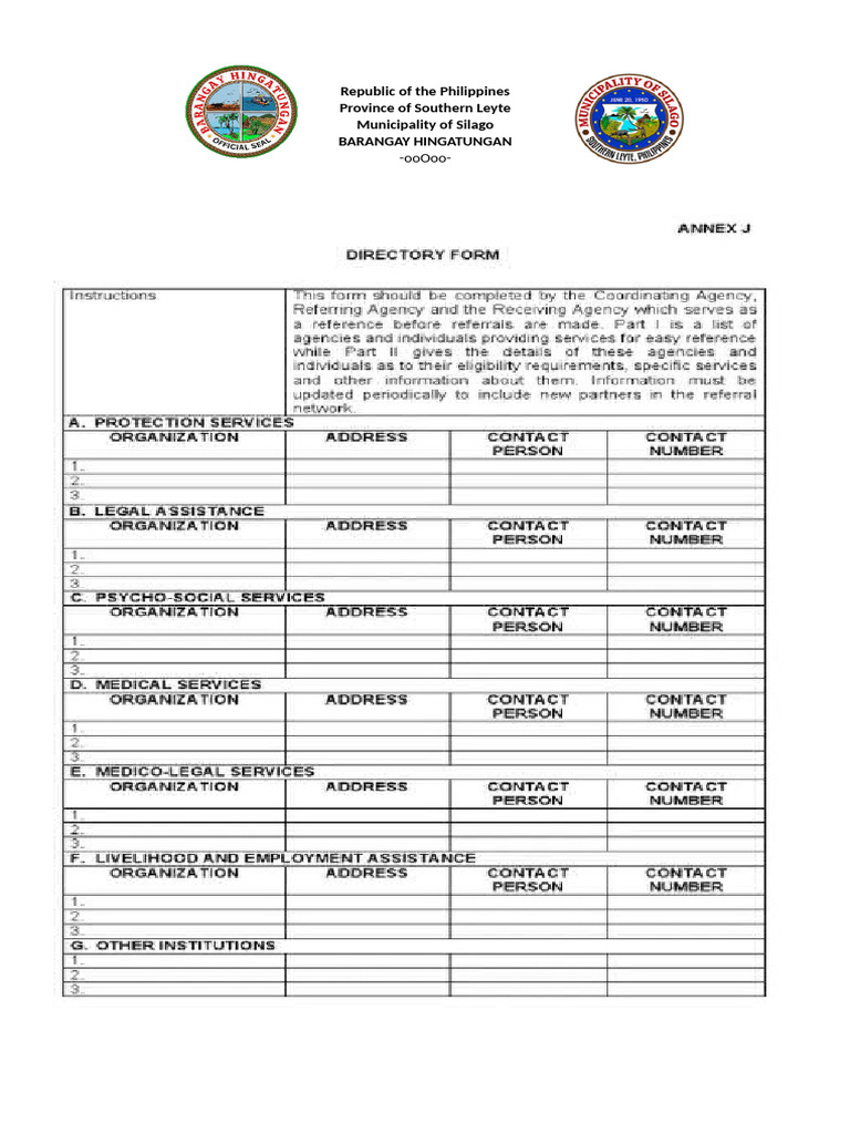 Annex J Directory Form SGLG Word | PDF