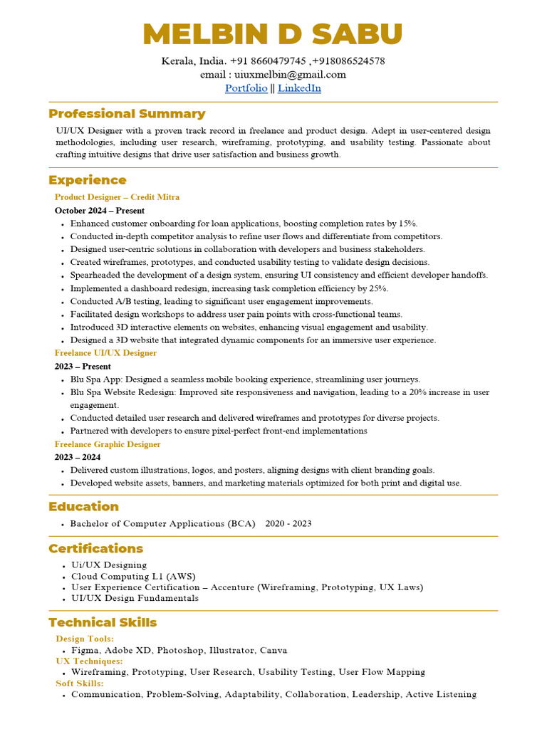 MelbinDSabu - UIUX Designer | PDF | Usability | Human Communication