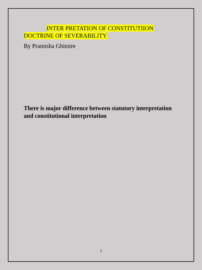 Inter Pretation of Constitutiion Doctrine of Severability Presentation ...