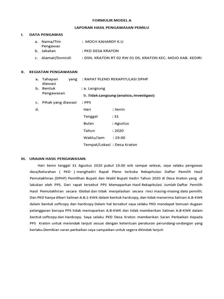 12 KRATON FORMULIR MODEL A Pleno DPHP | PDF