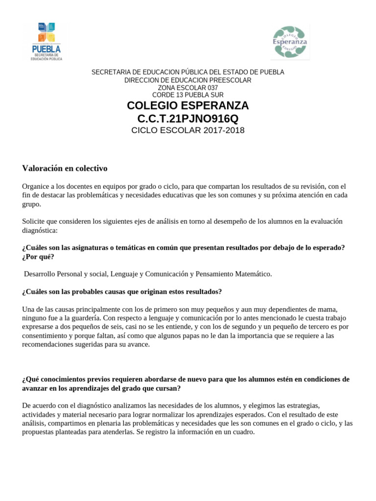Cuadro 1 Primera Sesion Cte 2017-2018 | PDF | Educación de la primera infancia | Aprendizaje