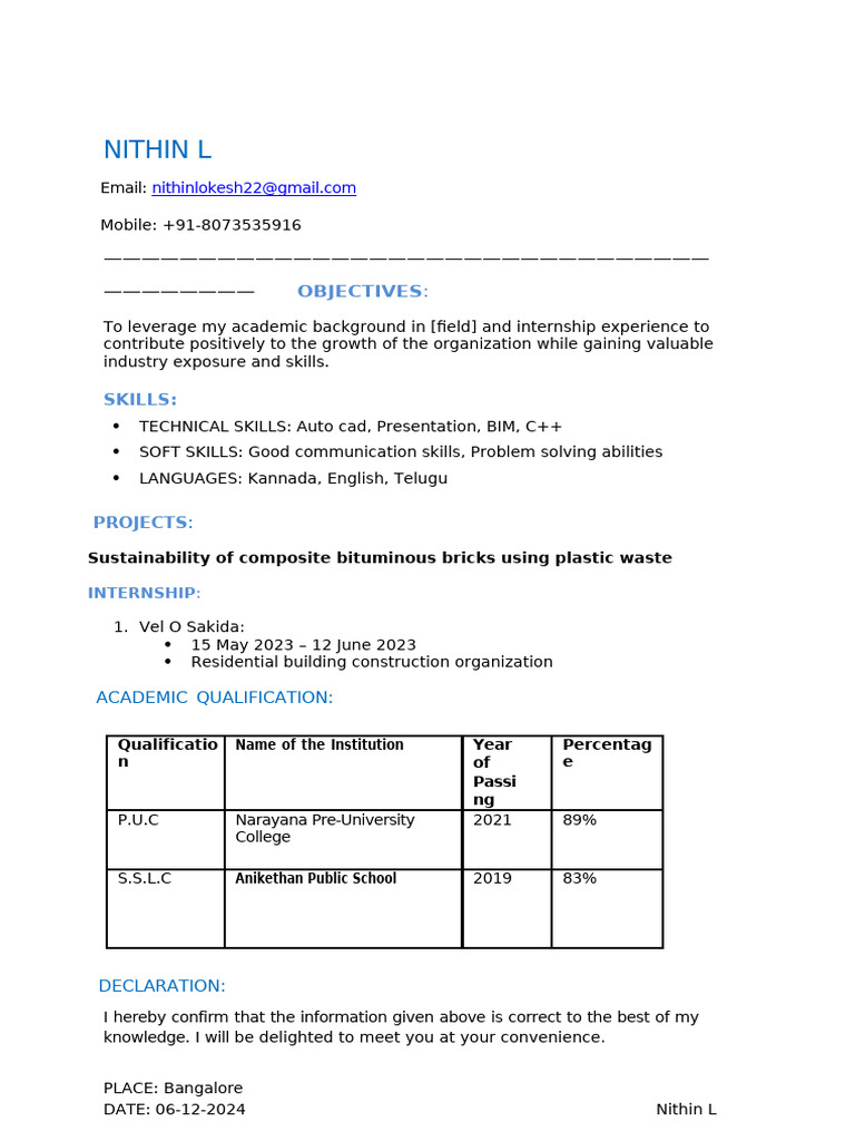 675991e35223c NITHIN CV | PDF