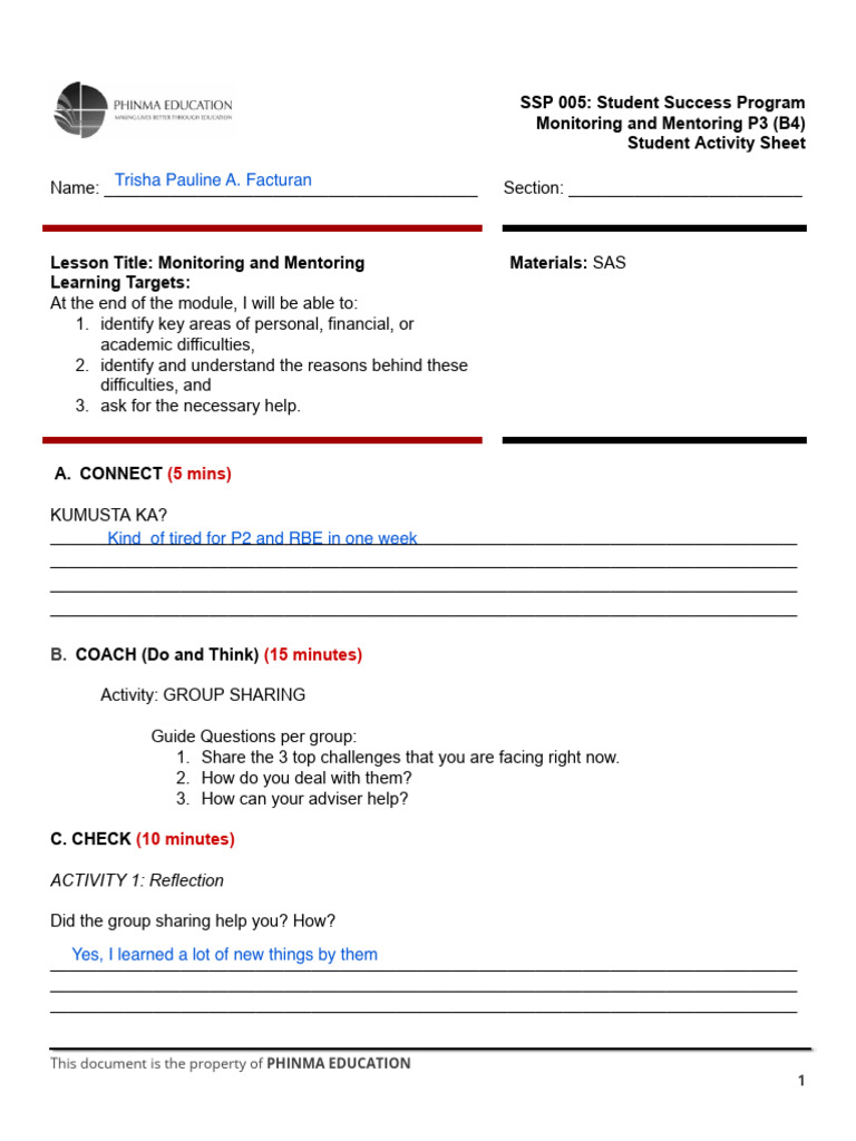 9) SSP 005_Monitoring and Mentoring P3 (B4)_SAS | PDF | Teaching ...