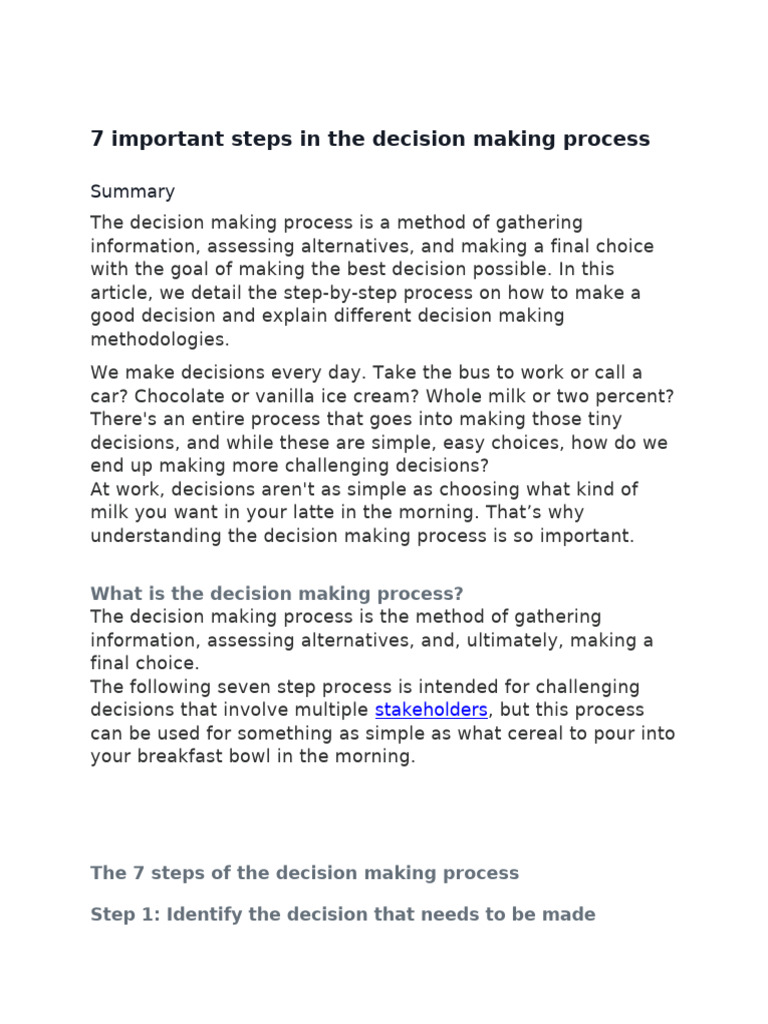 Decision making process | PDF | Decision Making | Intuition Decision making process | PDF | Decision Making | Intuition