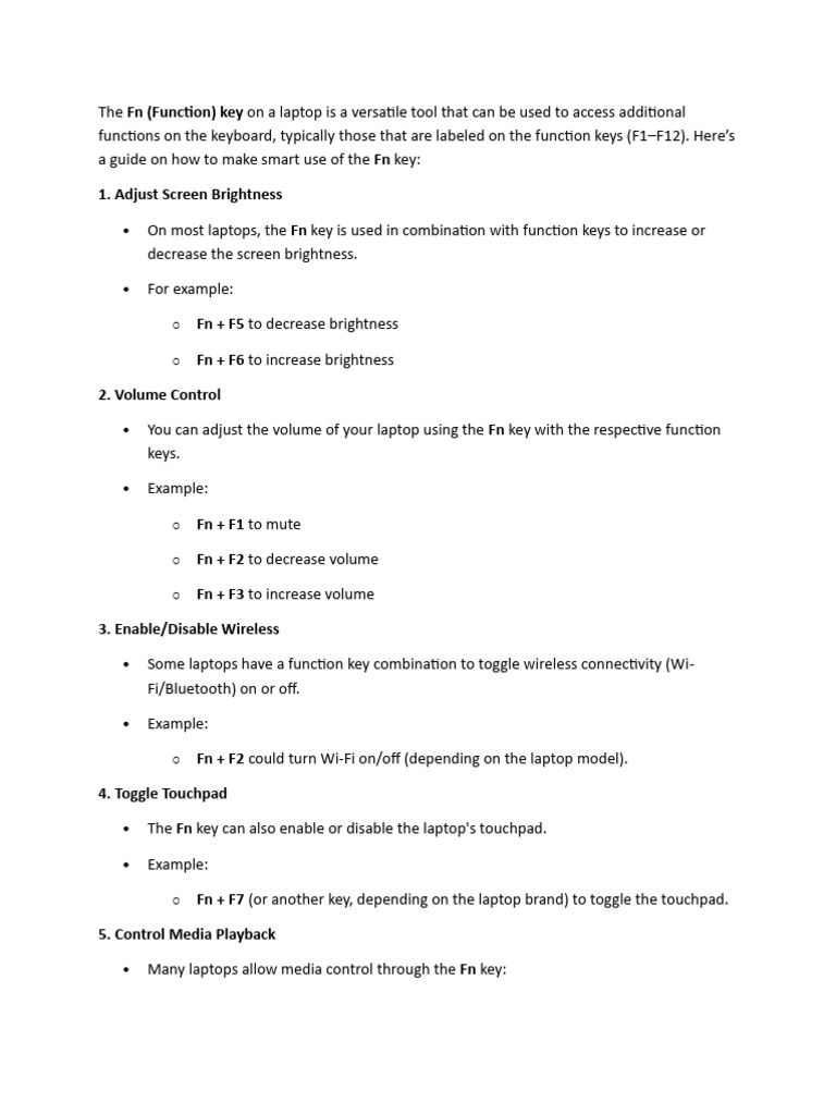 How to Smart Use of Fn Key of Laptop | PDF | Laptop | Keyboard Shortcut