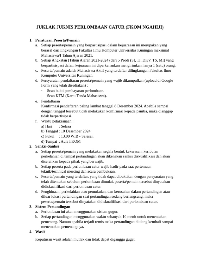 Panduan Lomba Catur FKOM 2024 | PDF