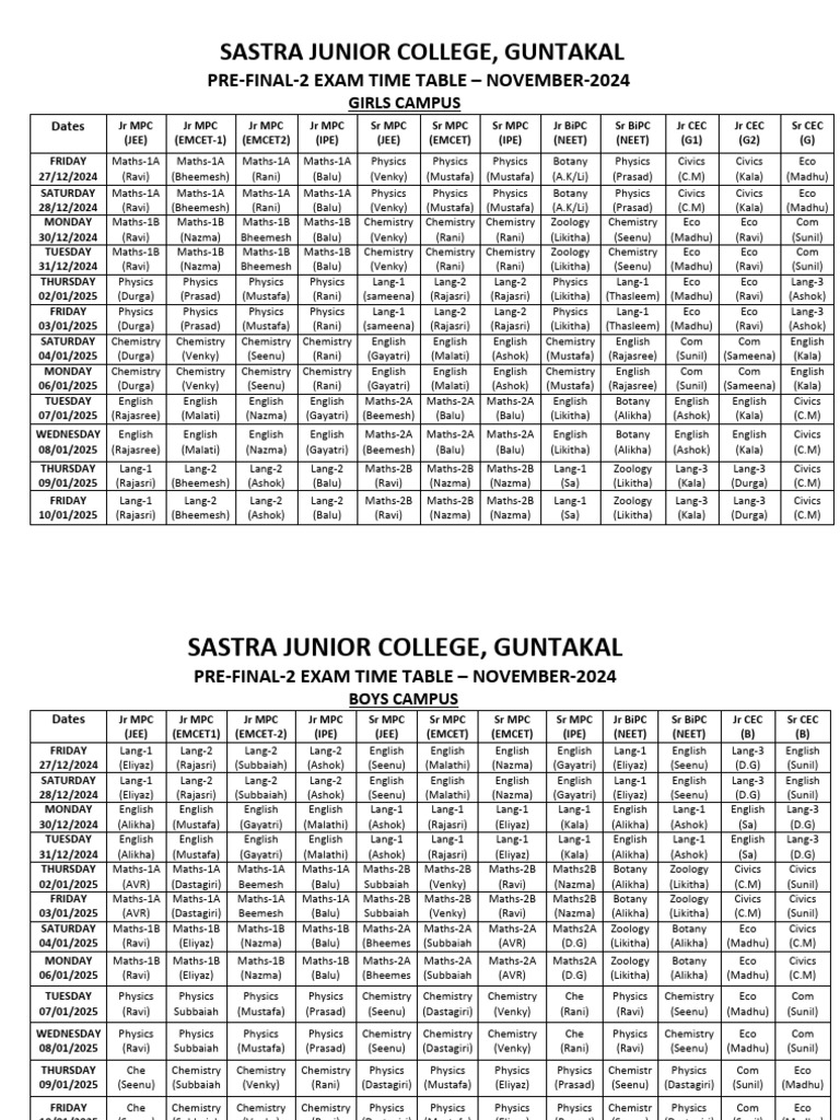 Pre-Final-2 Exam August-2024 Time Table | PDF
