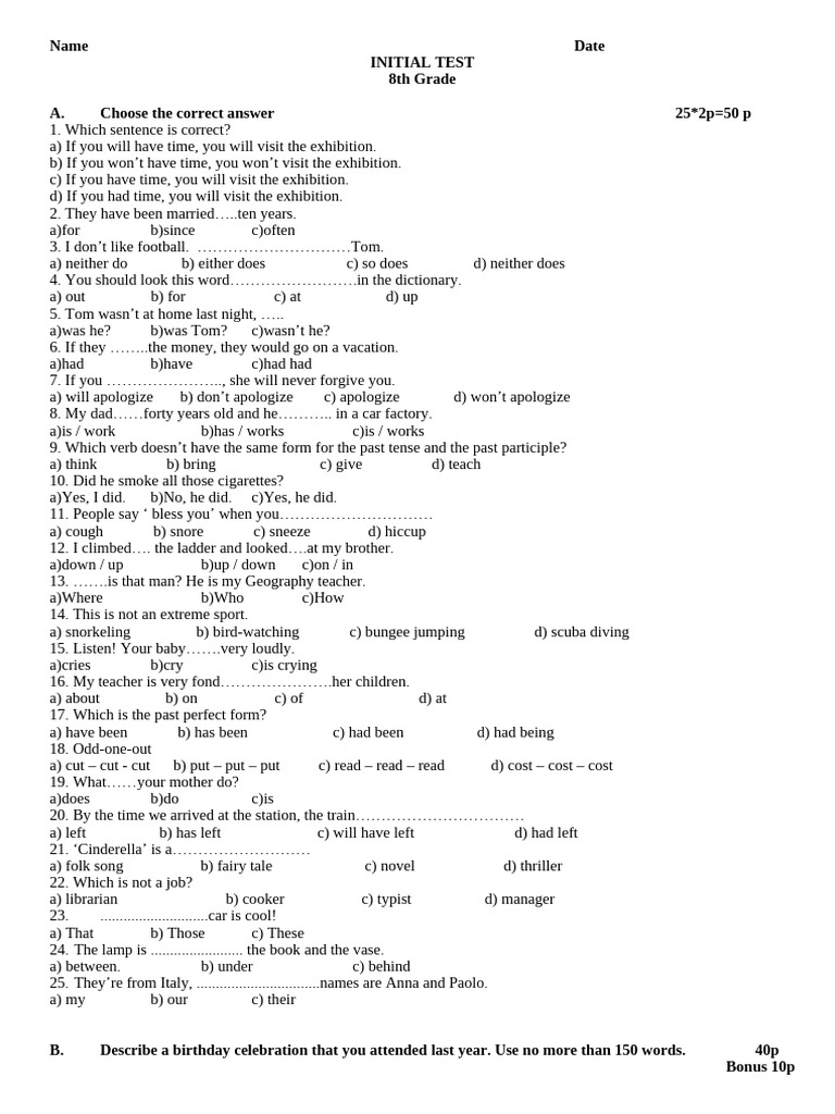 8_test_initial_8 | PDF | Language Mechanics | Syntax
