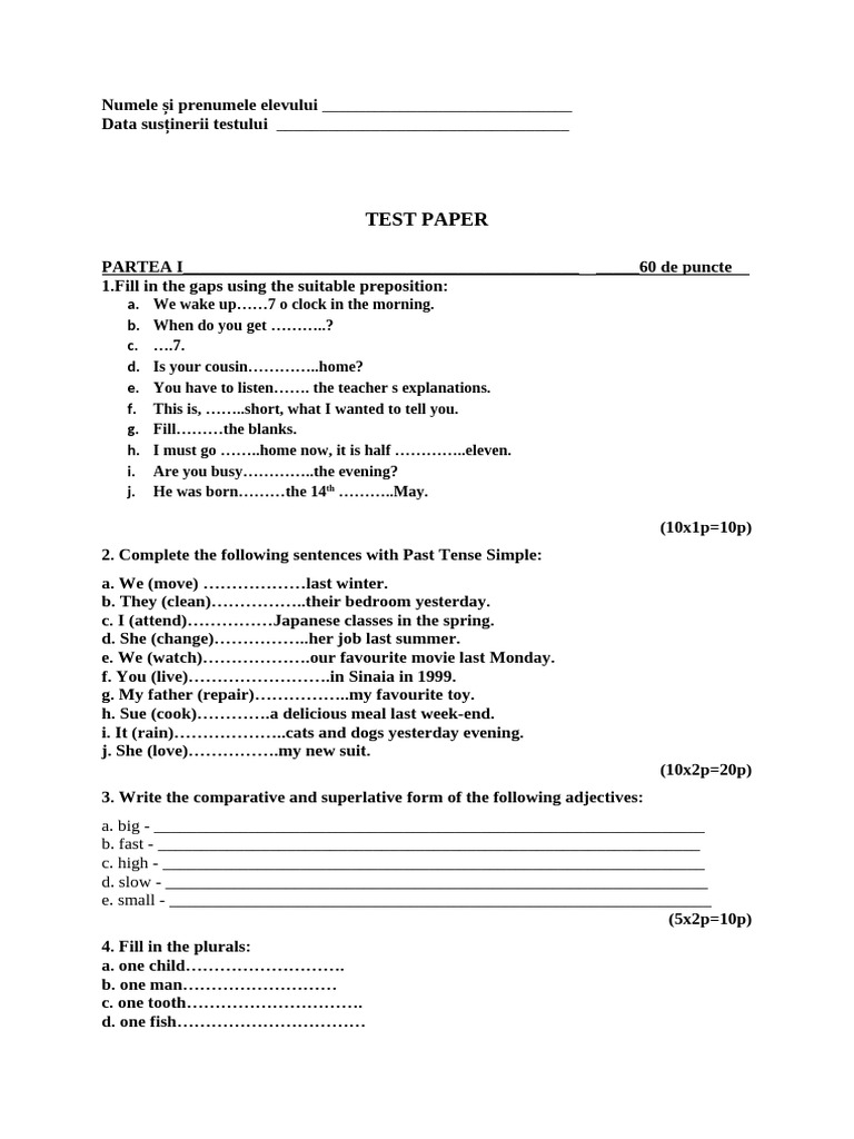 Test Engleza Clasa A Via | PDF | Linguistic Morphology | Linguistic ...