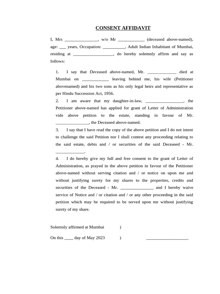 Sample Consent Affidavit | PDF