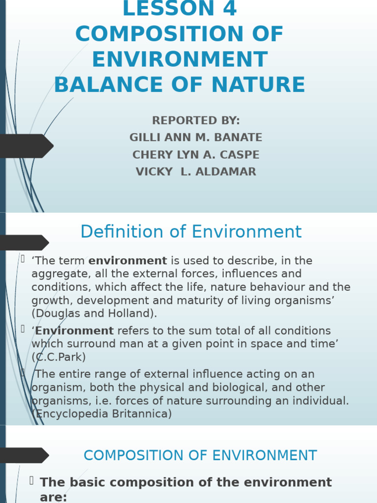 LESSON 4-Composition of Environment, Balance of Nature and Why We Need ...