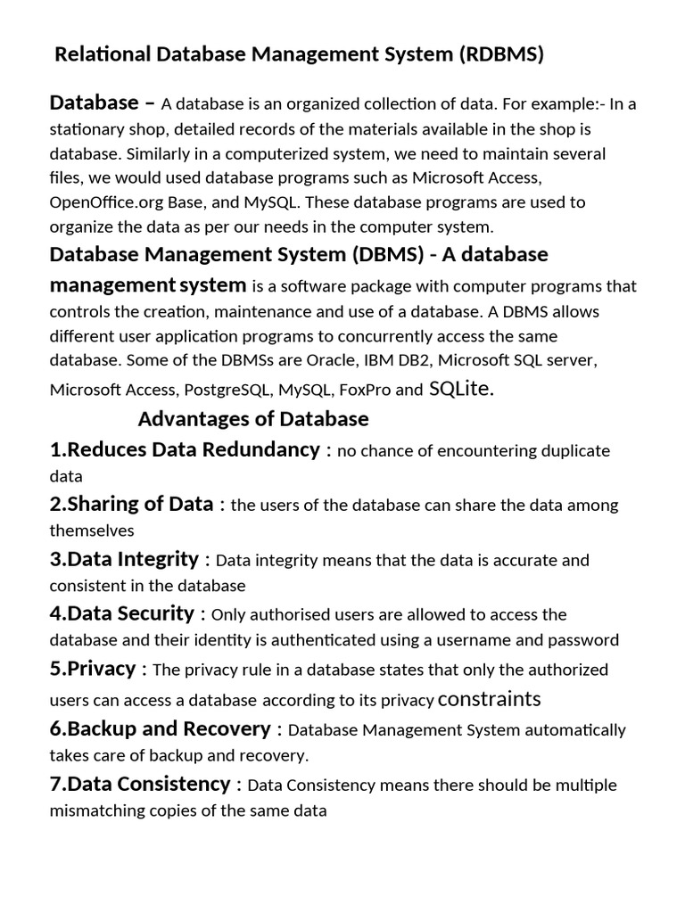 DBMS-notes | PDF | Databases | Relational Database DBMS-notes | PDF | Databases | Relational Database