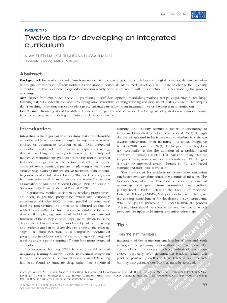 Tips for Integrated Curriculum Development | PDF | Curriculum | Learning