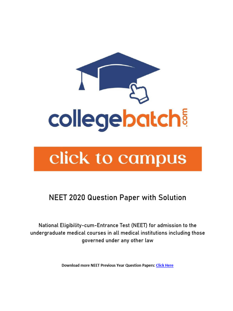 NEET 2020 Question Paper With Answer | PDF | Restriction Enzyme | Dna