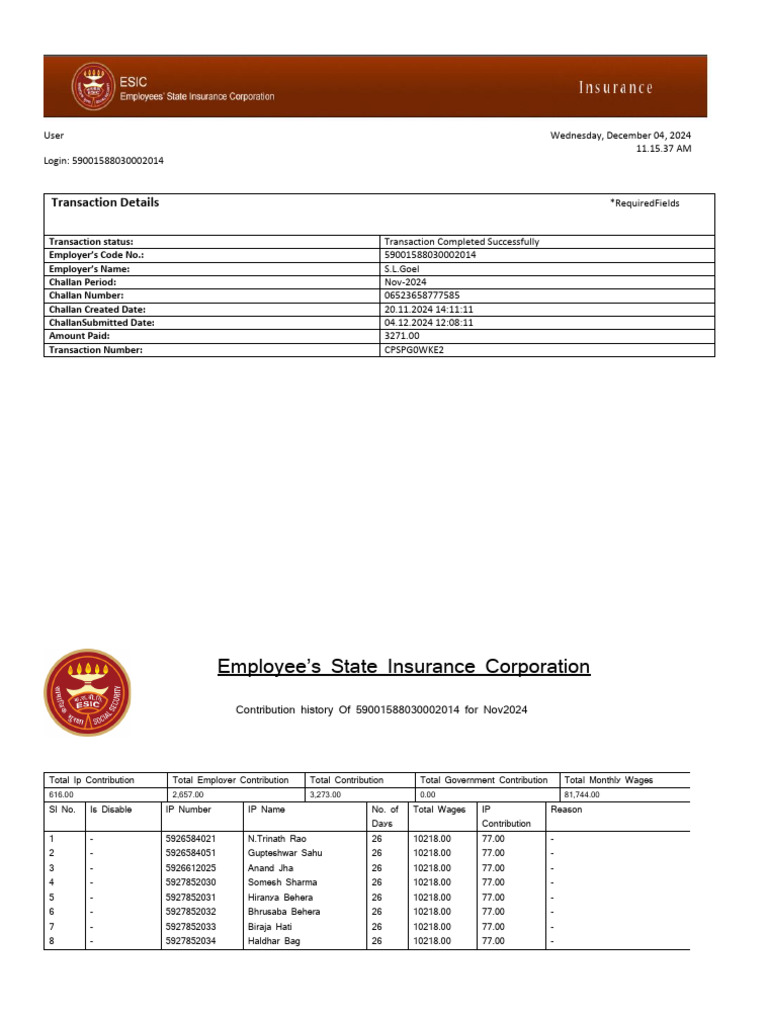 SLG ESIC NOV24 | PDF | Labor | Business