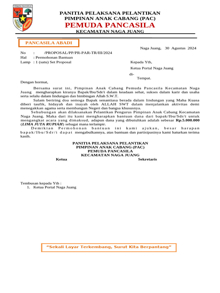 Contoh Proposal Pelantikan PP PRTR | PDF