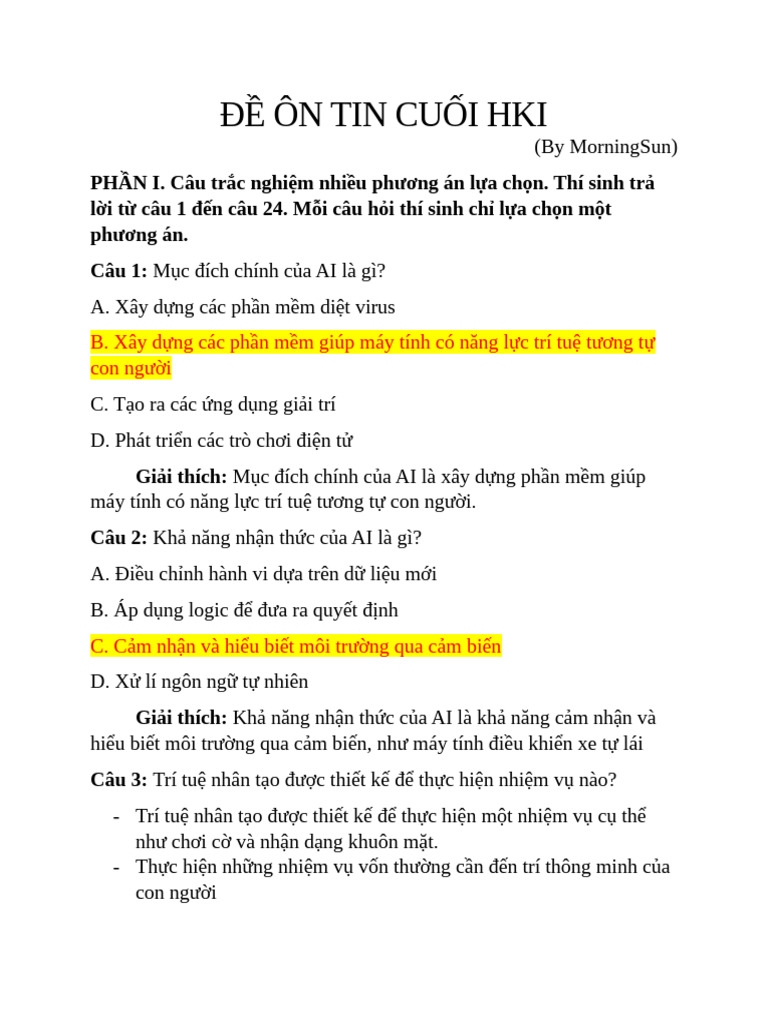 ĐỀ ÔN TIN CUỐI HKI | PDF