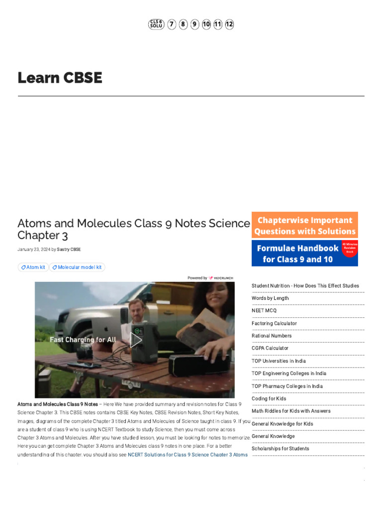 Atoms and Molecules Class 9 Notes Science Chapter 3 - Learn CBSE | PDF ...