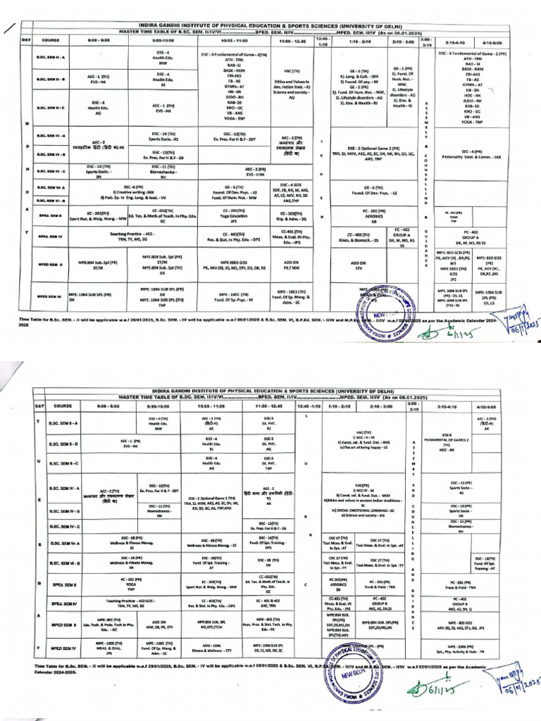 Revised Master Time Table W.E.F. 06.01.2025 | PDF