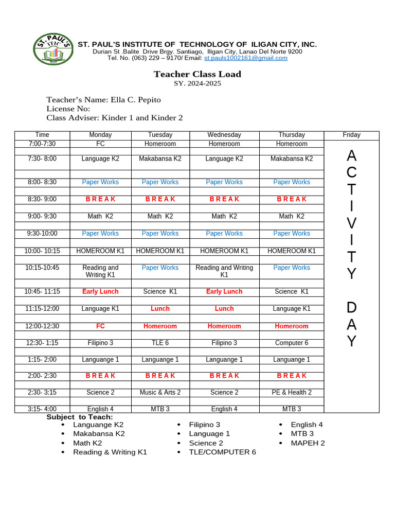 Teaching Load Sy.2024-2025 With Ybañez | PDF | Schools | Educational ...