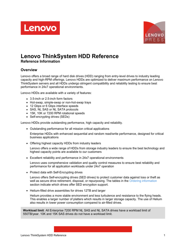 Lenovo ThinkSystem HDD Specifications | PDF | Hard Disk Drive | Computer Science