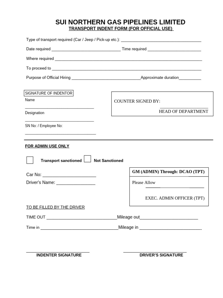 Transport Indent Form Official Local | PDF
