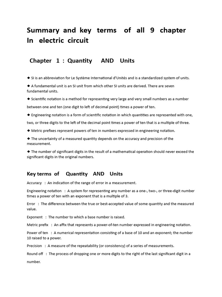 Summary of Electric Circuit For Nine Chapters | PDF | Series And ...
