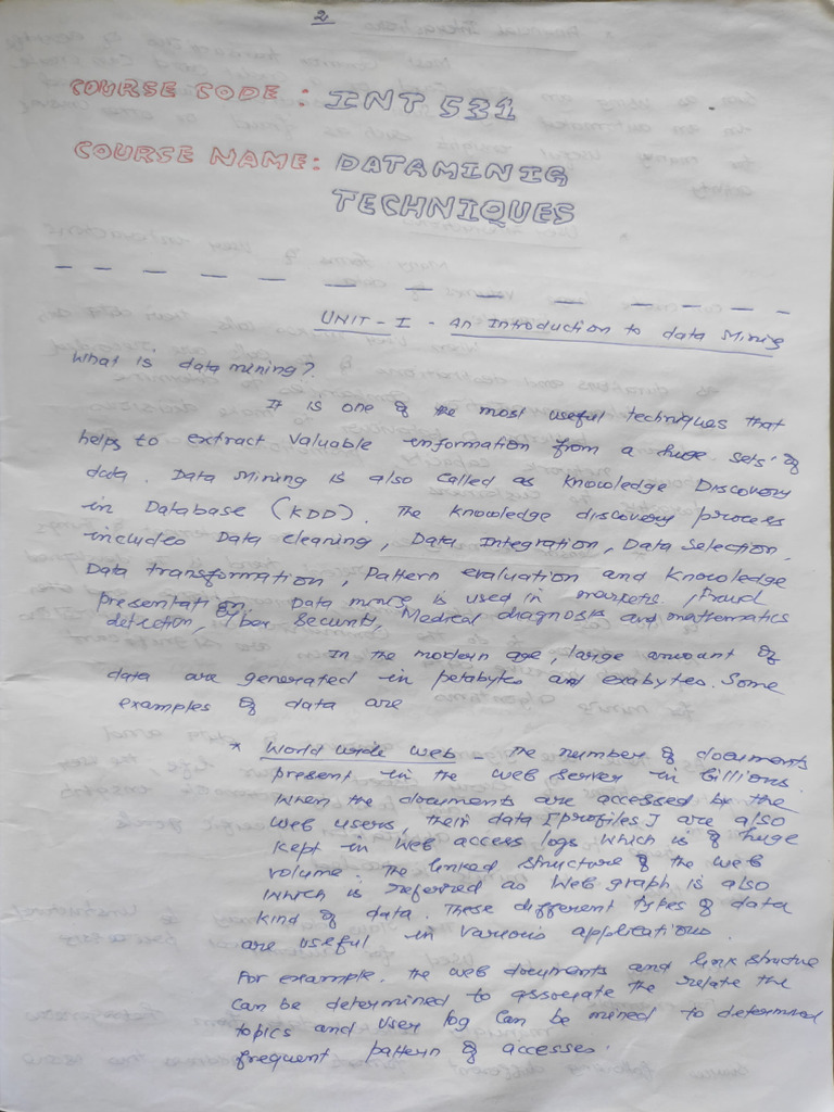 Data Mining Unit 1 Notes Pdf