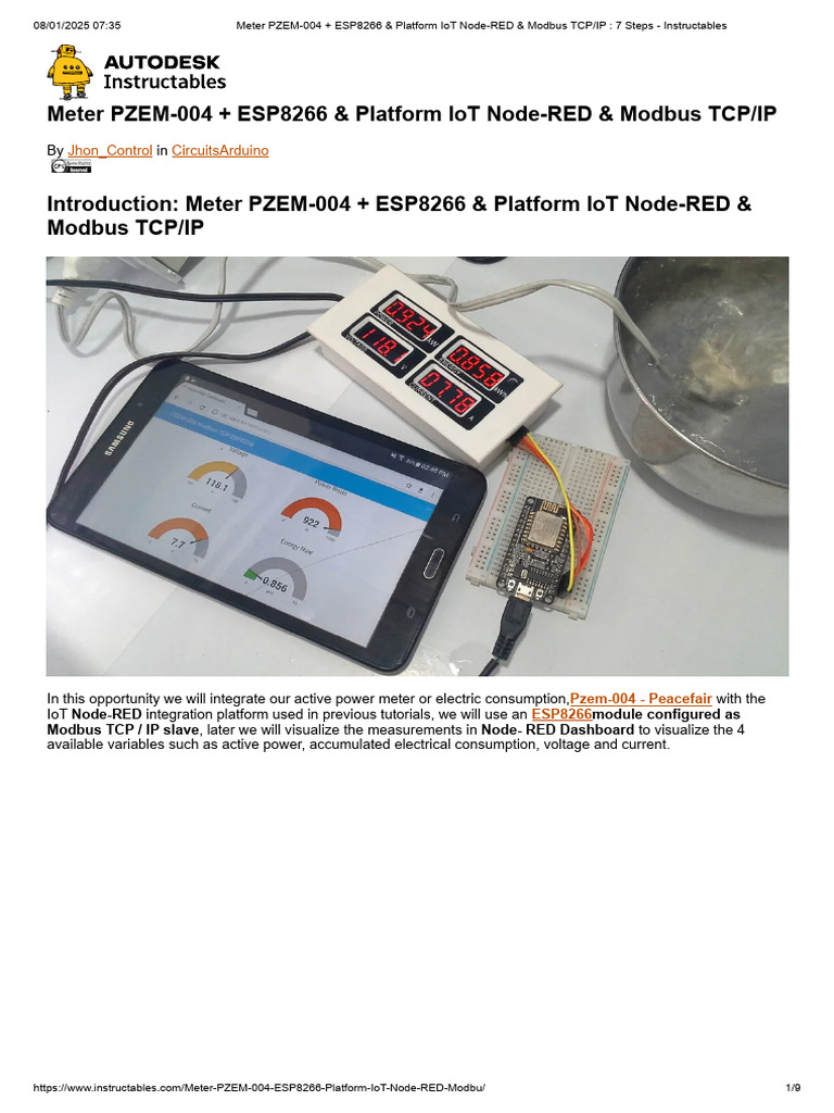 Meter PZEM-004 + ESP8266 & Platform IoT Node-RED & Modbus TCP_IP _ 7 Steps - Instructables | PDF ...